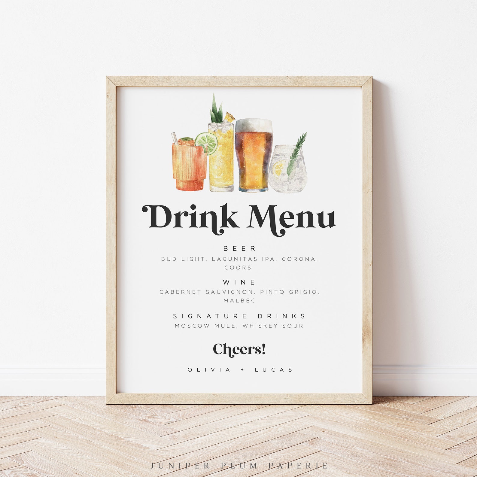 Modern Drink Menu Sign, Wedding Bar Menu, Editable Bar Menu Sign, Bar ...