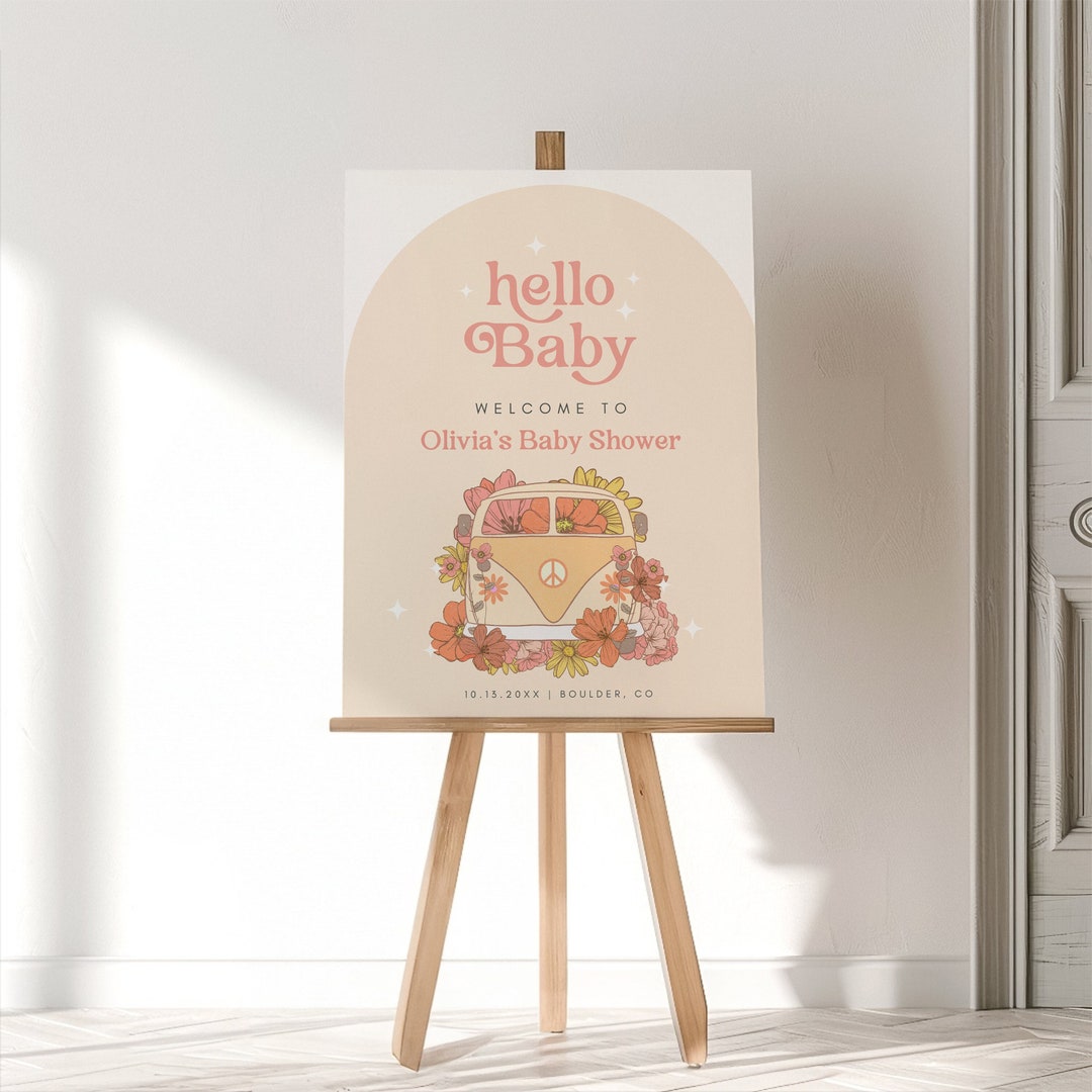Groovy Baby Shower Welcome Sign, Girl Baby Shower Welcome, Boho Baby ...