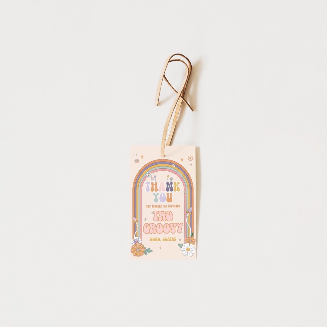 Two Groovy Favor Tag, Groovy Thank You Tag, 70s Retro Hippie Daisy ...