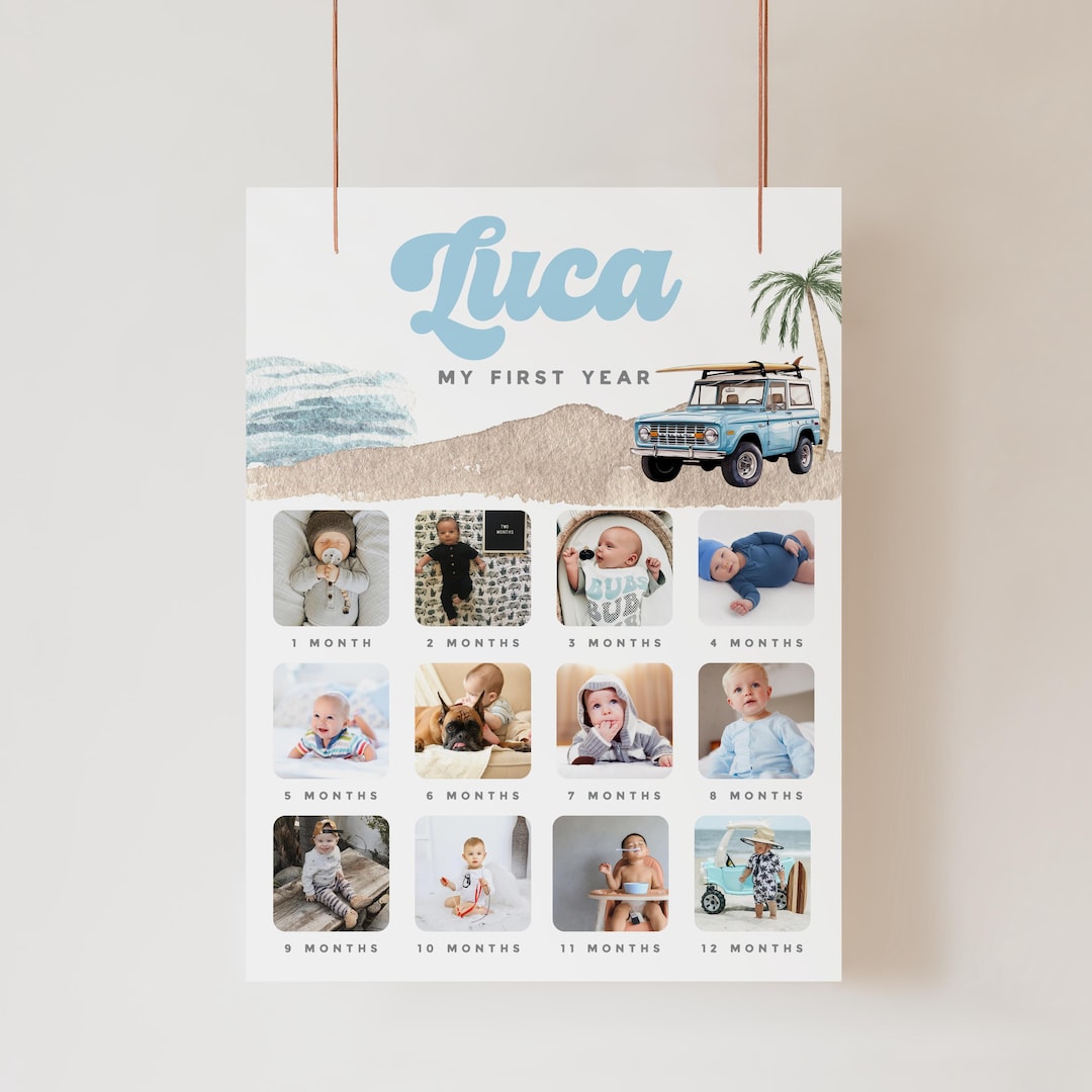 The Big One Monthly Photo Milestone Poster, Boy First Birthday Decor ...