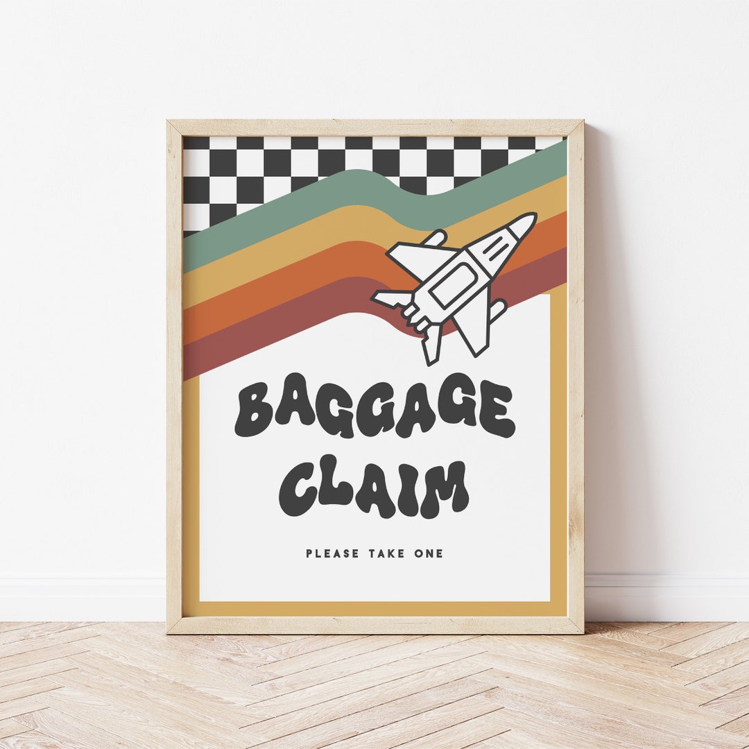 Retro Airplane Baggage Claim Favor Sign Airplane Birthday Party ...