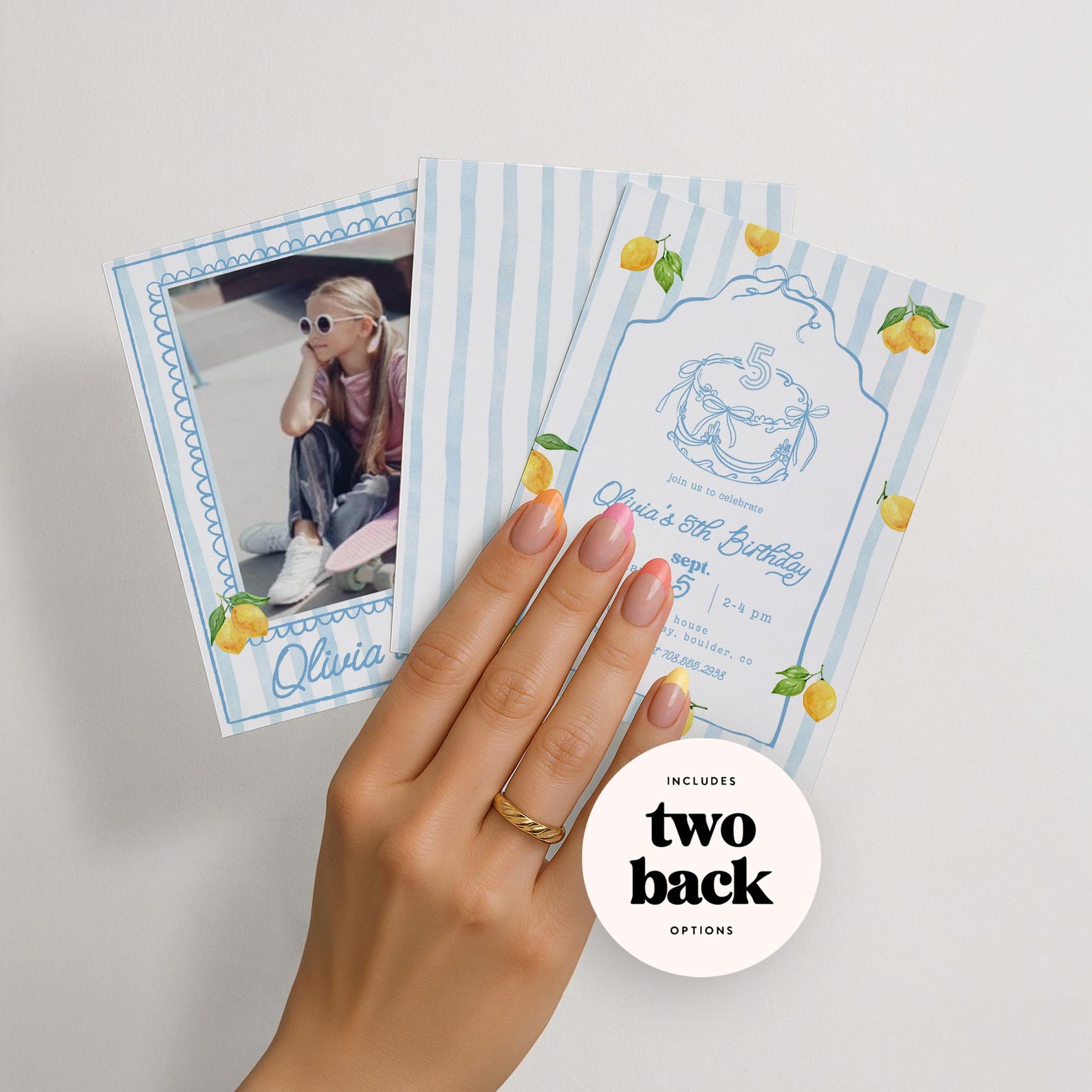 Lemon Birthday Invitation – Editable Canva Template – Blue Stripe ...
