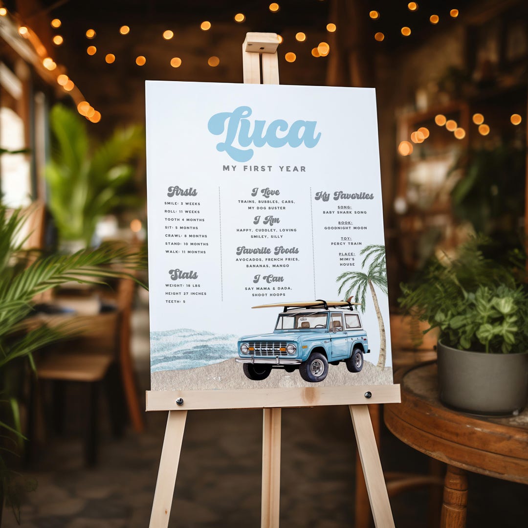 The Big One Birthday Stats Poster, Boy First Birthday Decor, Birthday ...