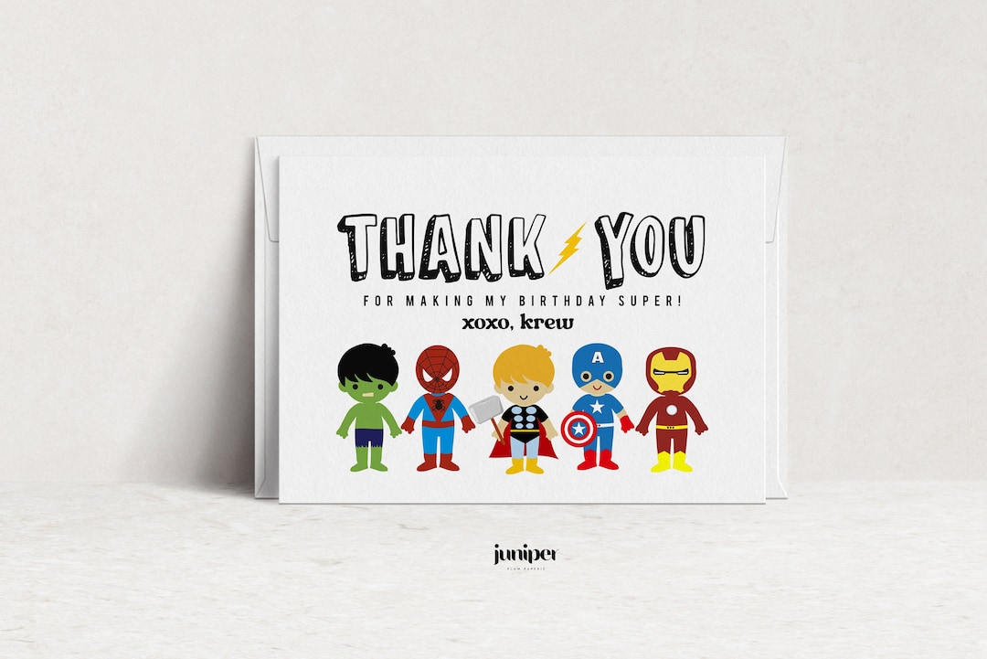 Superhero Thank You Template, Superhero Birthday Thank You Card ...