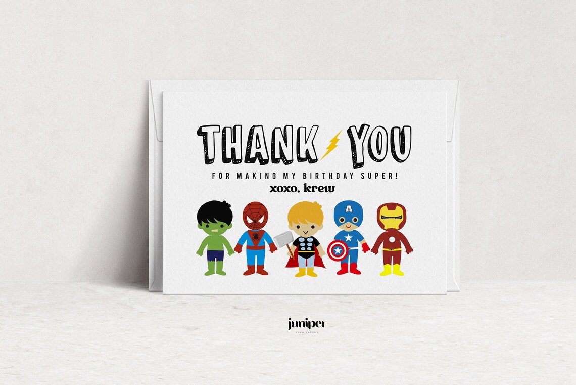 Superhero Thank You Template, Superhero Birthday Thank You Card ...