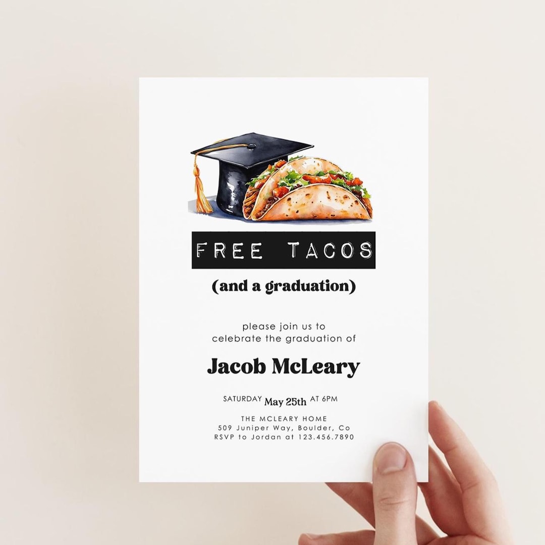 Taco Graduation Party Invitation, Funny Graduation Invite, Taco Party ...