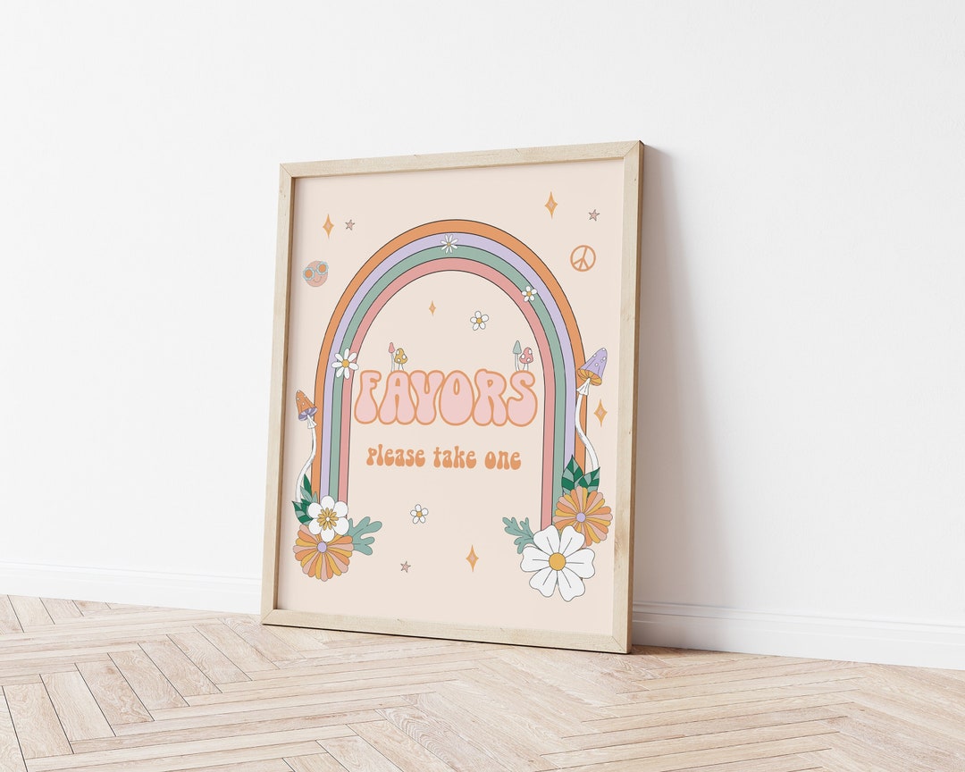 Groovy Favors Sign, Groovy One Birthday Sign, 70s Retro Hippie Daisy ...