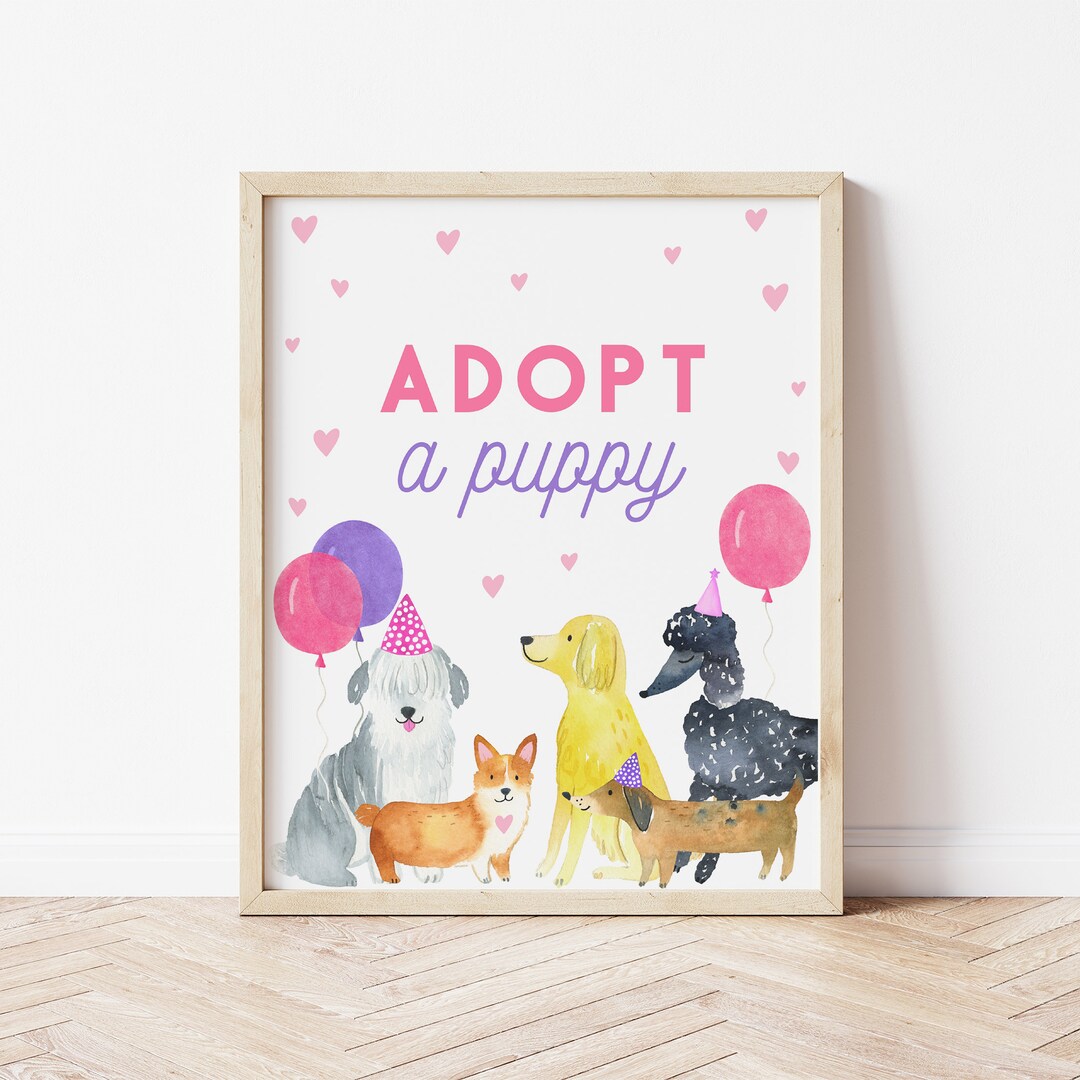 Pink Pet Adoption Sign, Dog Birthday Sign Editable Template, Adopt a ...