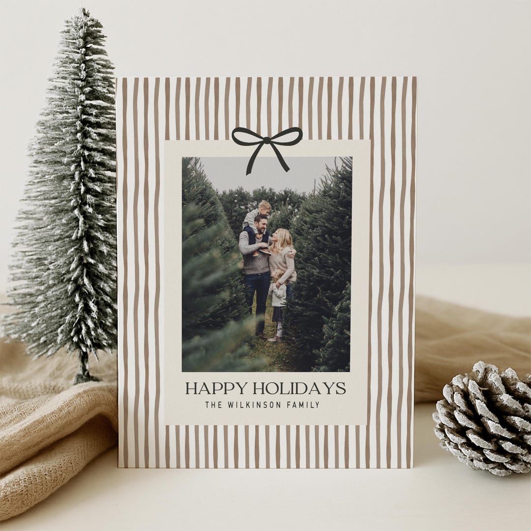 Neutral Holiday Photo Card Template Canva | Editable Merry Christmas ...