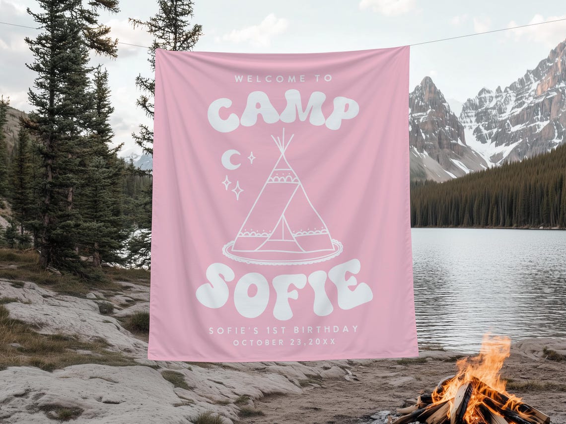 Pink One Happy Camper Welcome Template, Girl First Birthday Happy ...