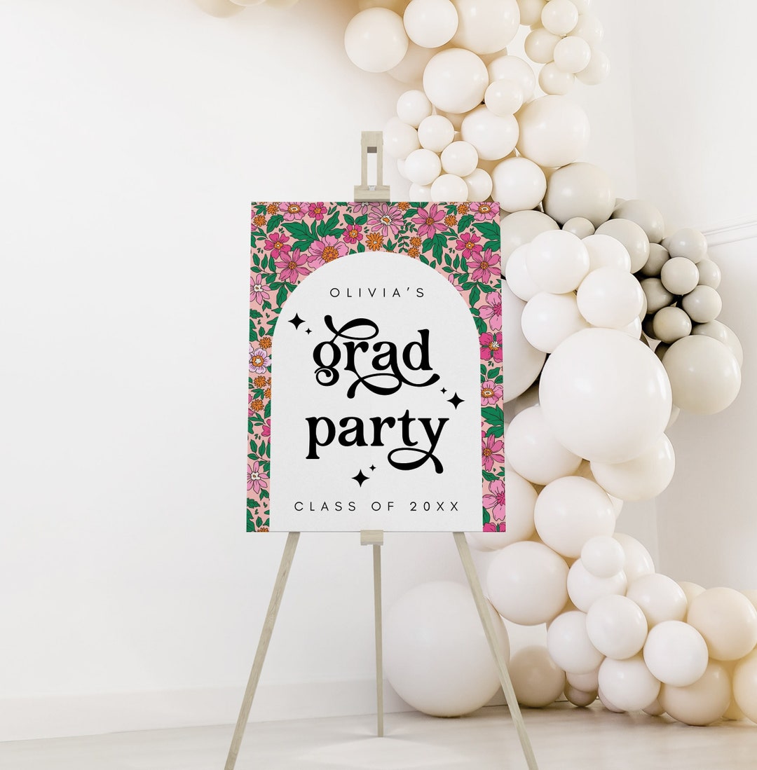 Boho Retro Welcome Sign Template, Minimalist Graduation Decor Photo ...