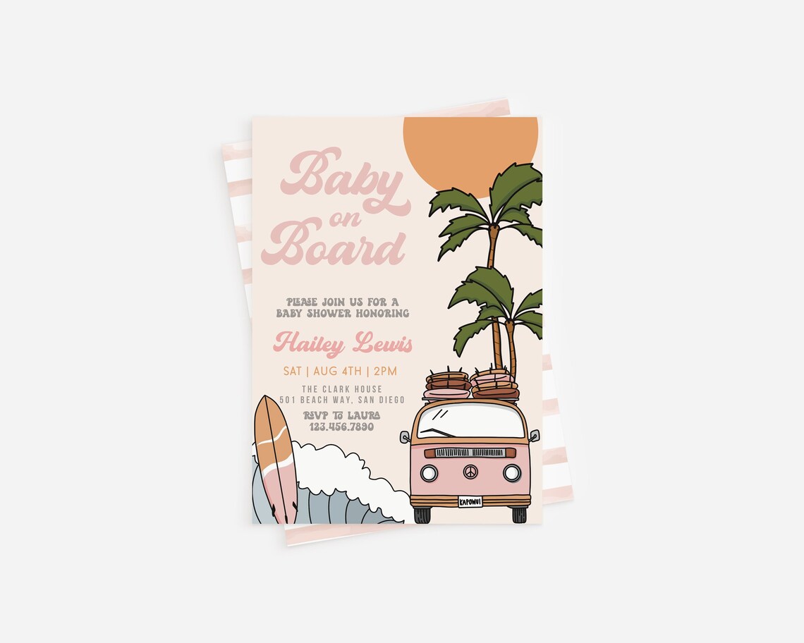 KOA Baby on Board Invitation Surf Baby Shower Invite Girl - Etsy