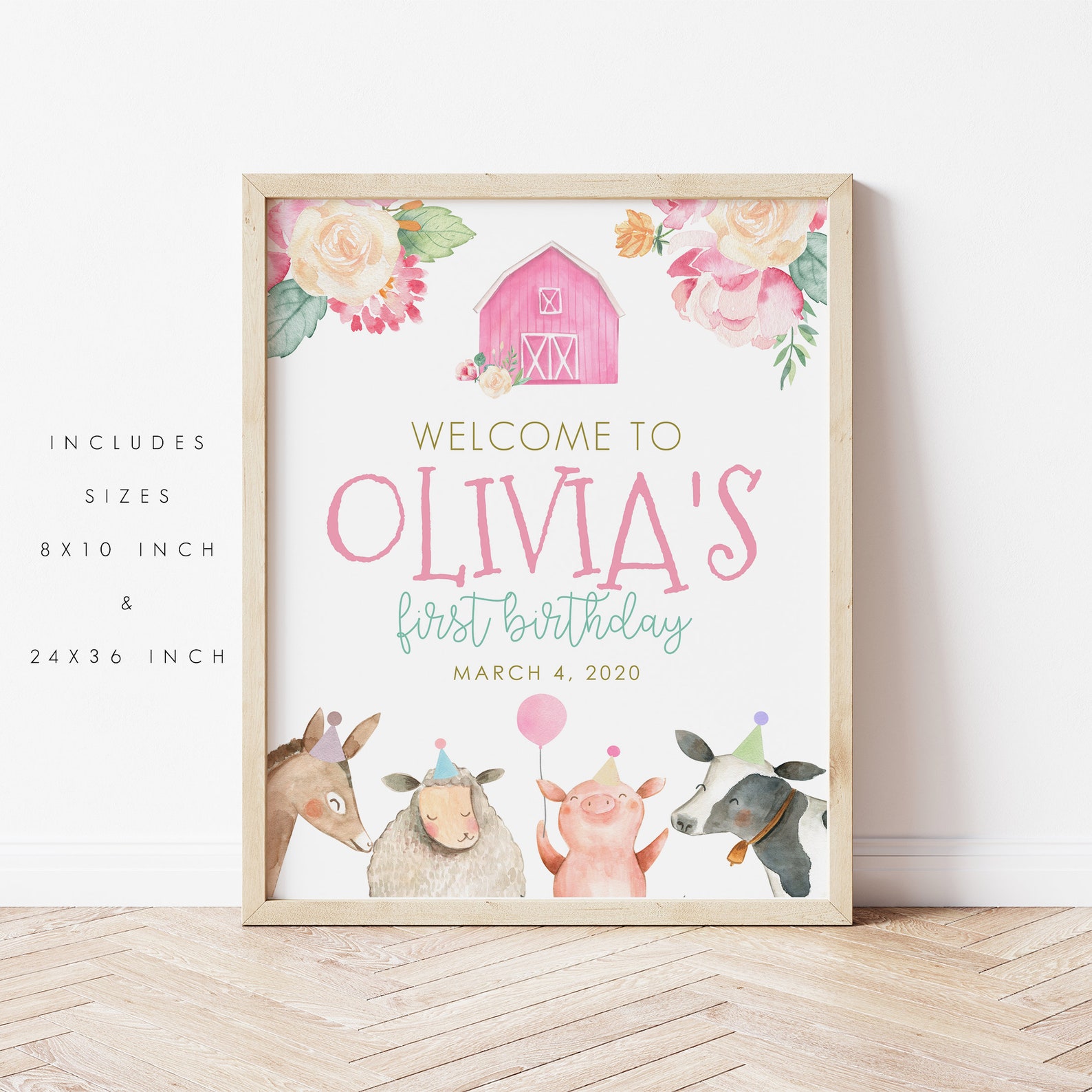 Girl Farm Animal Welcome Sign, Welcome Sign, Farm Birthday Welcome Sign ...