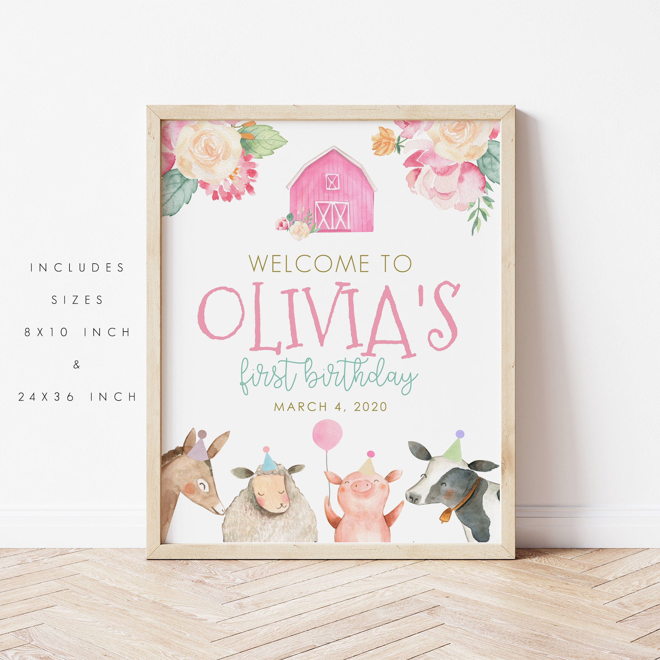 Girl Farm Animal Welcome Sign, Welcome Sign, Farm Birthday Welcome Sign ...