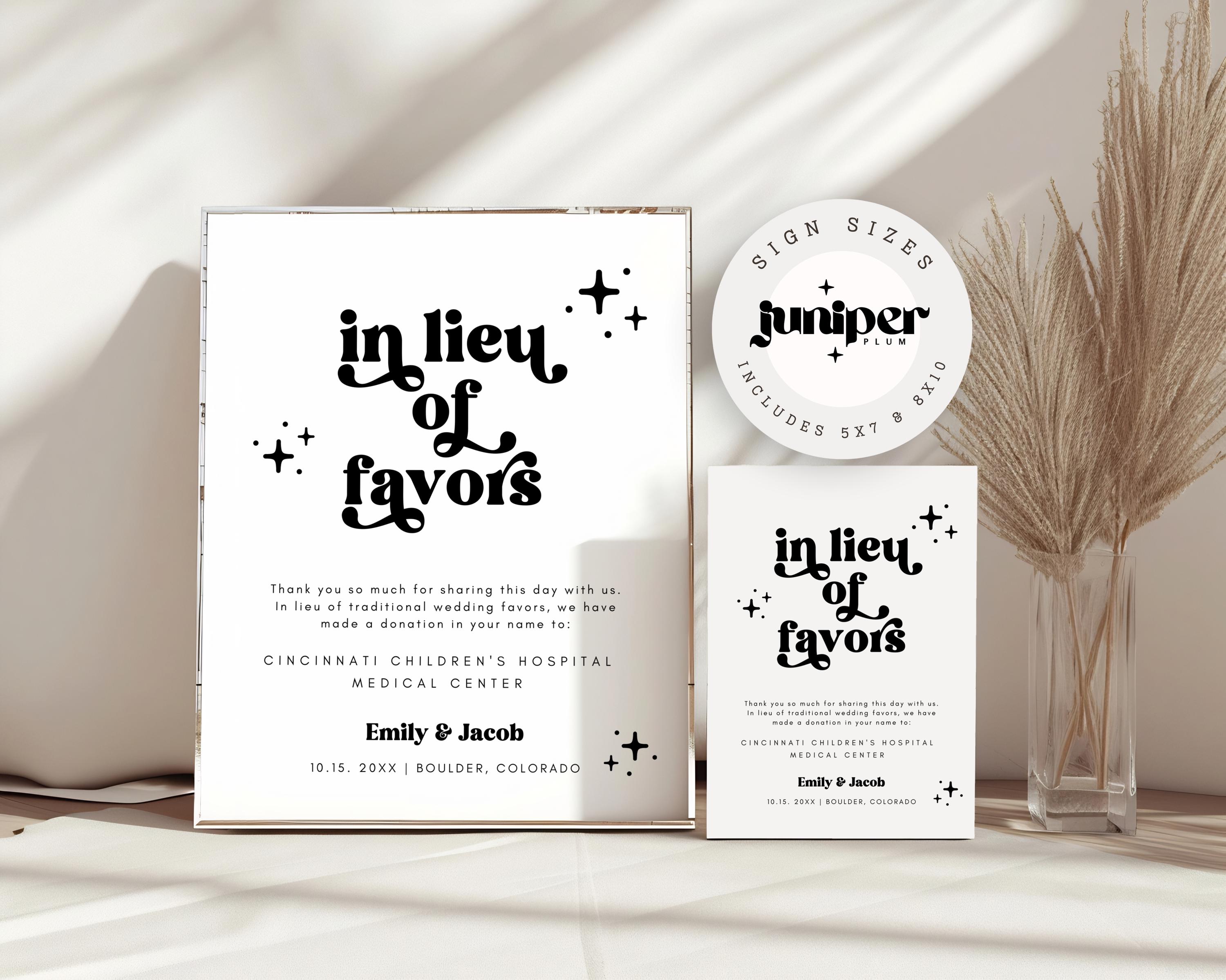 In Lieu of Favors Sign, Minimalist in Lieu of Favors Sign, Retro ...