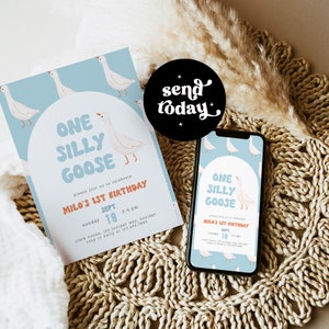 One Silly Goose Boy Birthday Invitation, Boy First Birthday Invite ...
