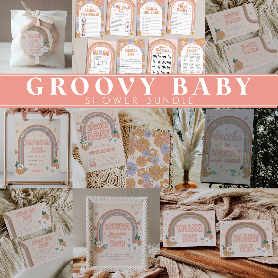 Groovy Retro Baby Shower Bundle Editable Girl Baby Shower - Etsy