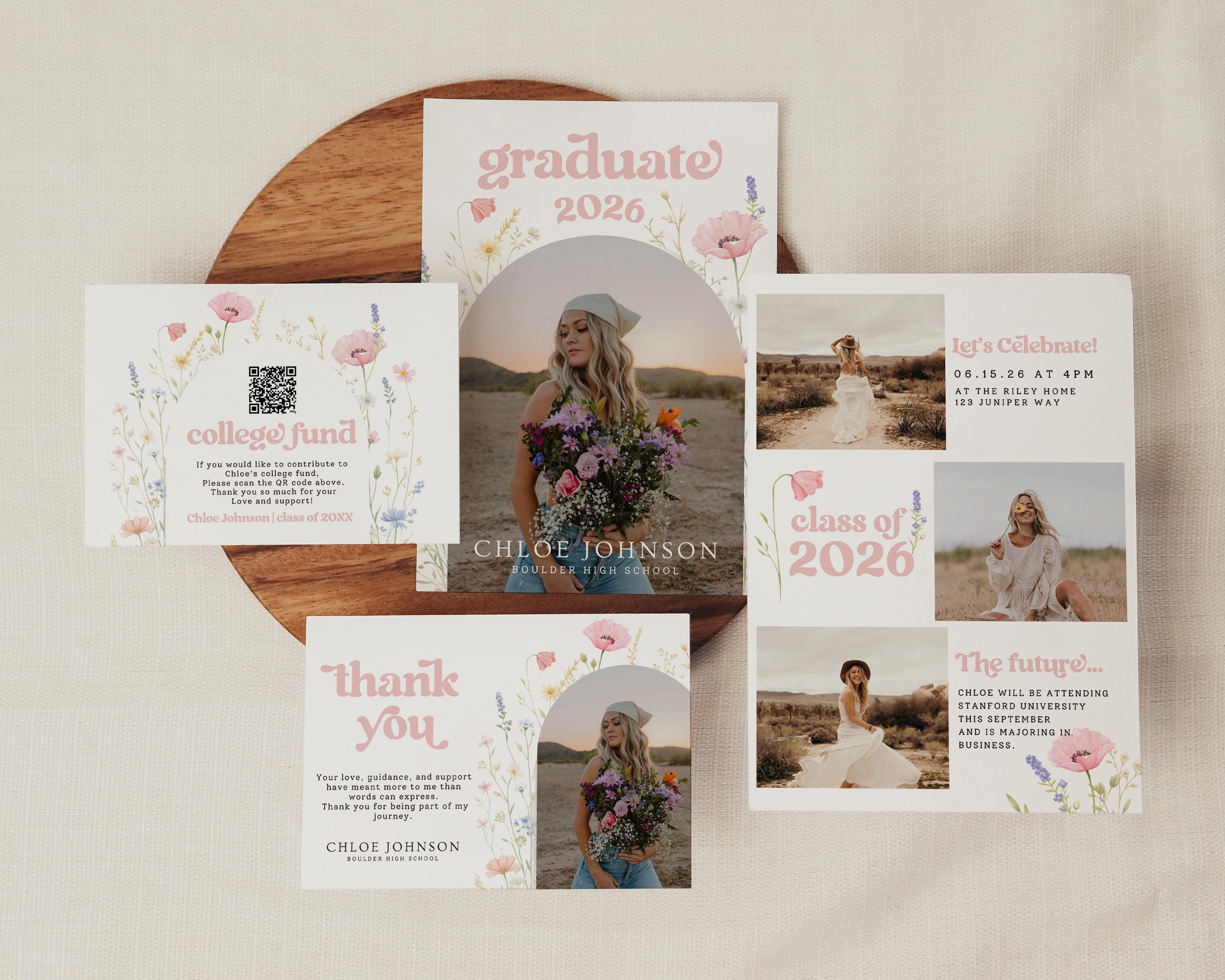 Wildflower Graduation Invitation Suite Template | Photo Grad Invite ...