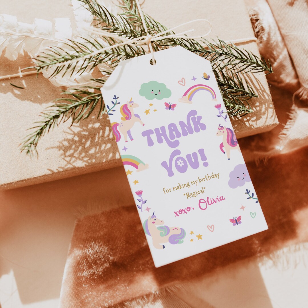 Editable Unicorn Birthday Favor Tag Magical Party Girl Pink Pastel ...
