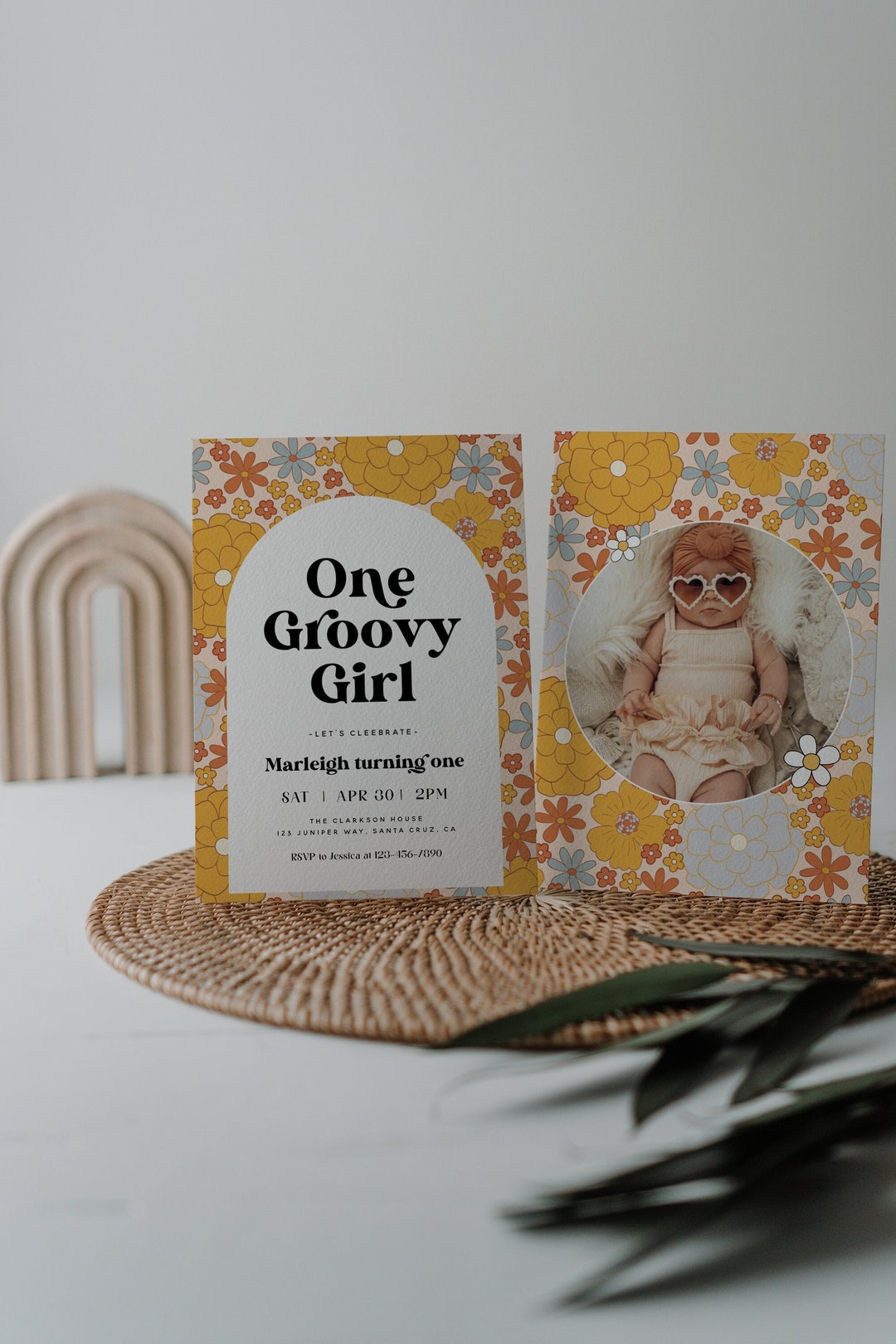 One Groovy Girl Birthday Invitation Template, Groovy One Birthday ...