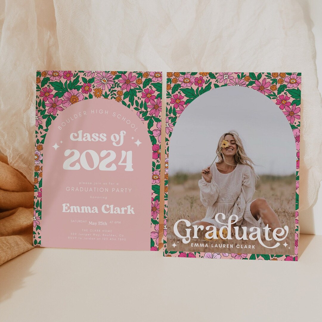 Pink Wildflower Graduation Invitation, Editable Floral Graduation ...