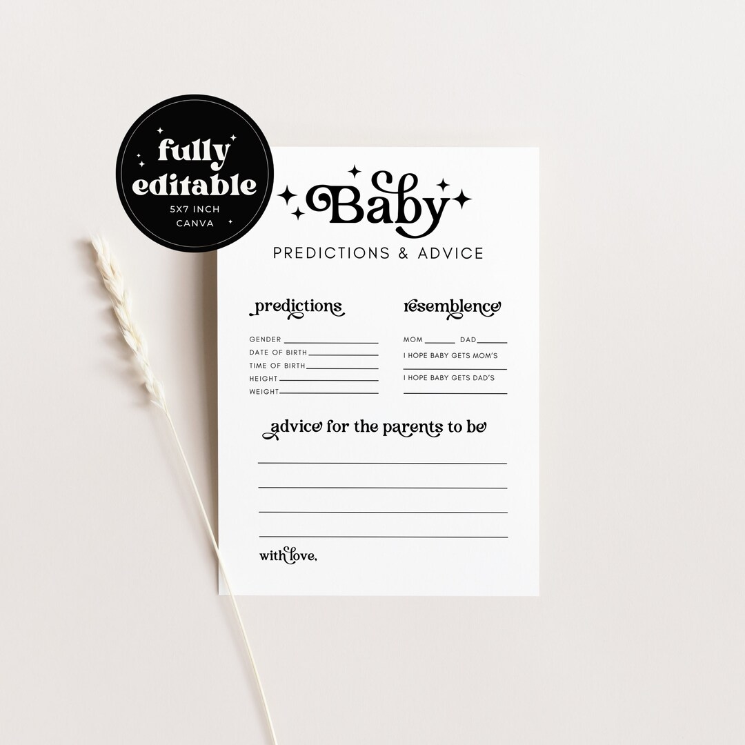 Minimalist Baby Predictions Game, Baby Shower Game, Editable Baby ...