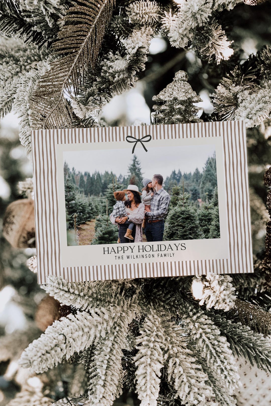 Neutral Happy Holidays Photo Card Template | Modern Stripe Christmas ...