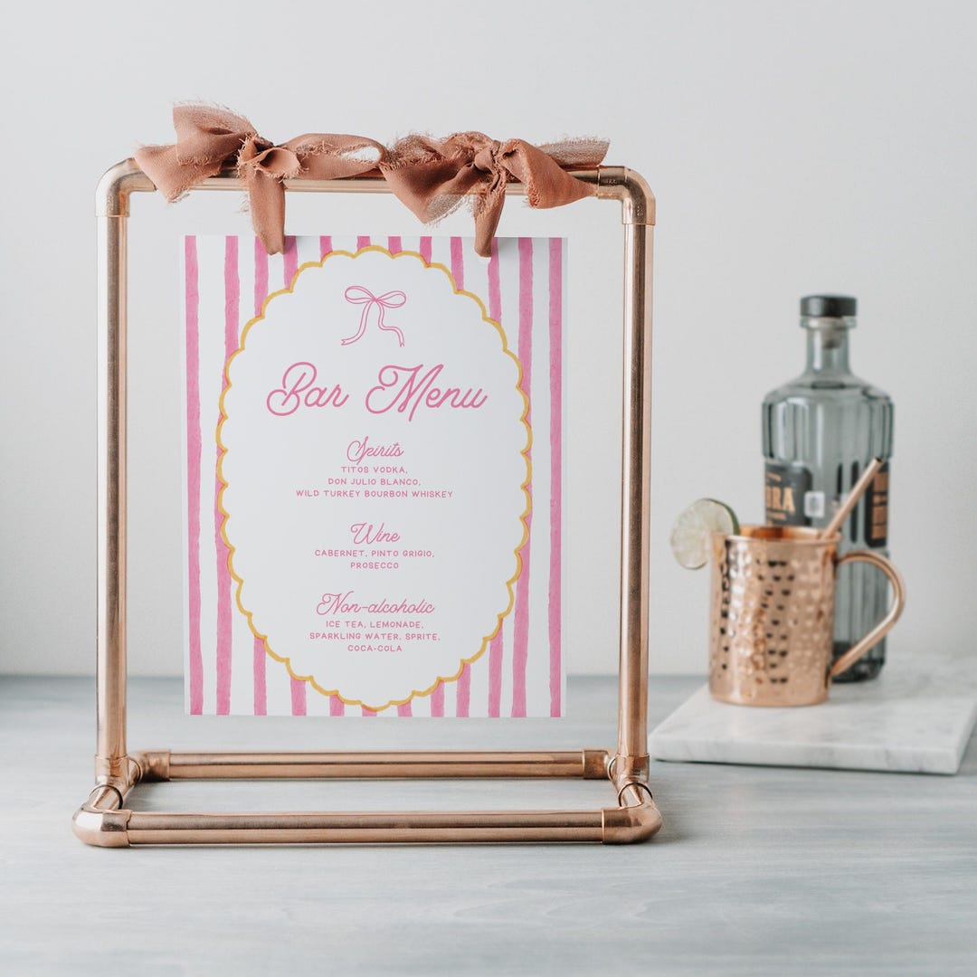 Isla Pink Bridal Shower Bar Menu Sign | Editable 8x10 Canva Template ...