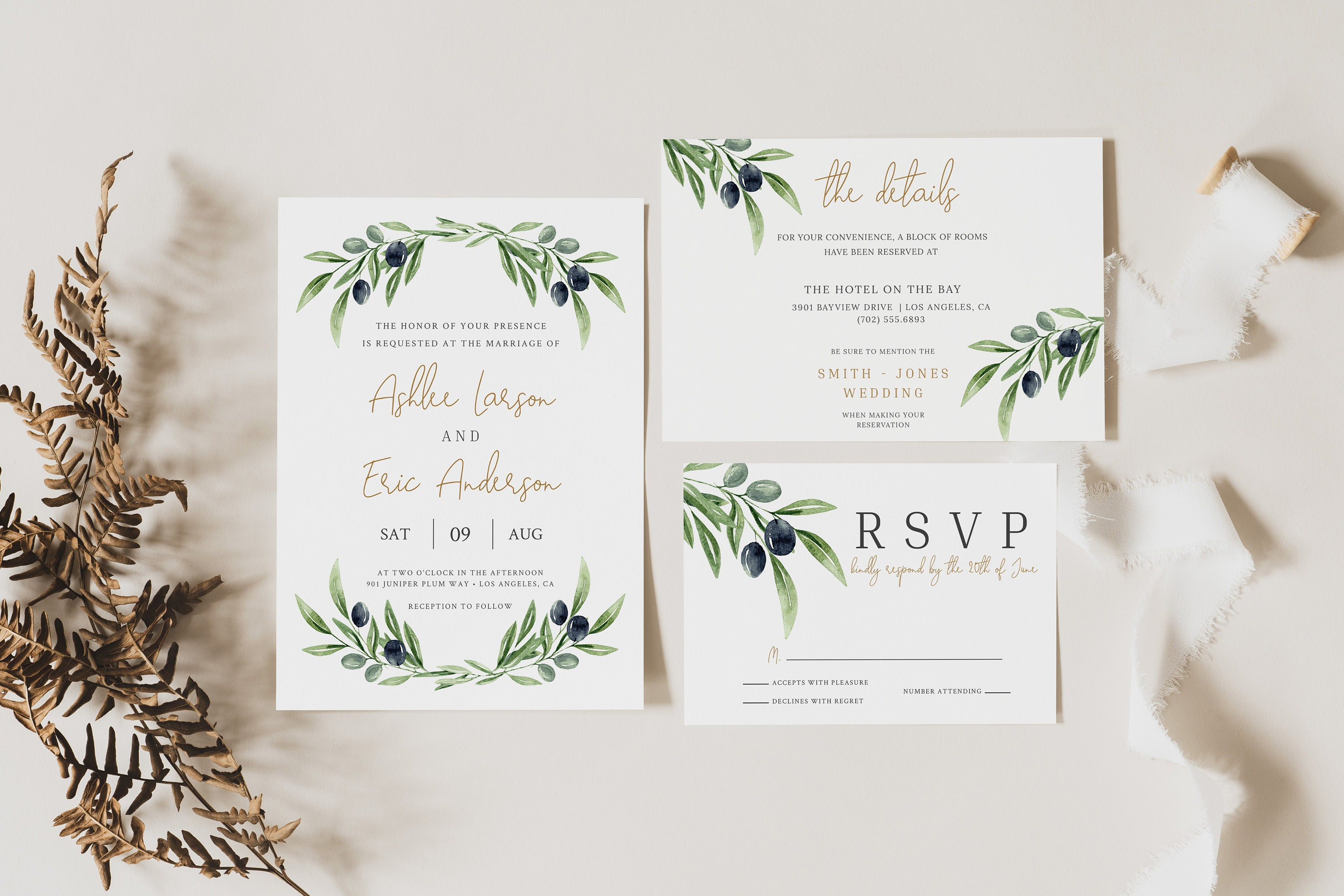 Olive Tree Wedding Invitation Template Greenery Wedding | Etsy
