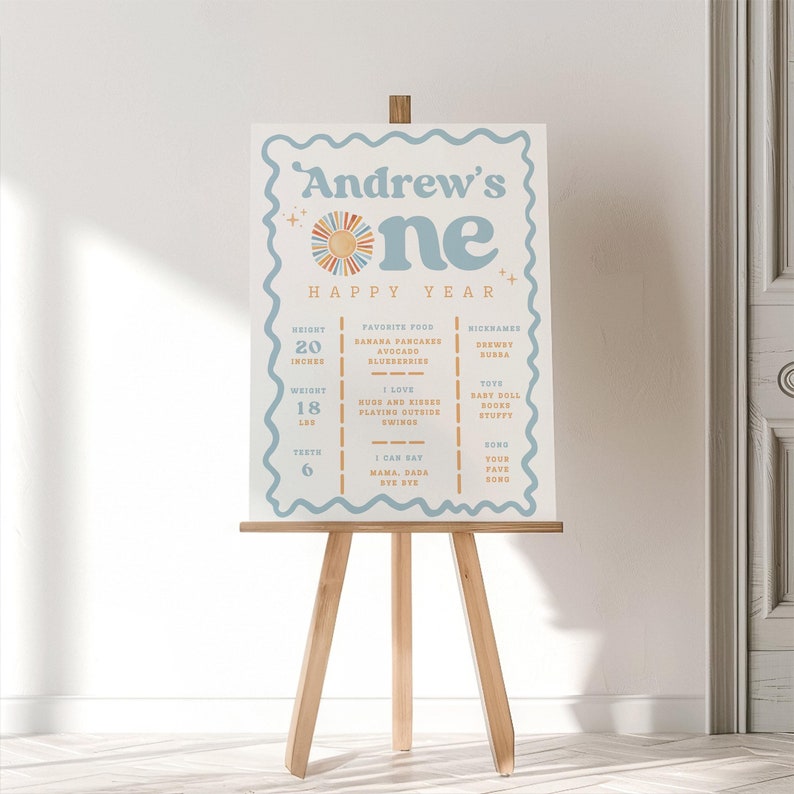 Editable Sun First Birthday Stats Poster, Sunshine Milestone Poster ...