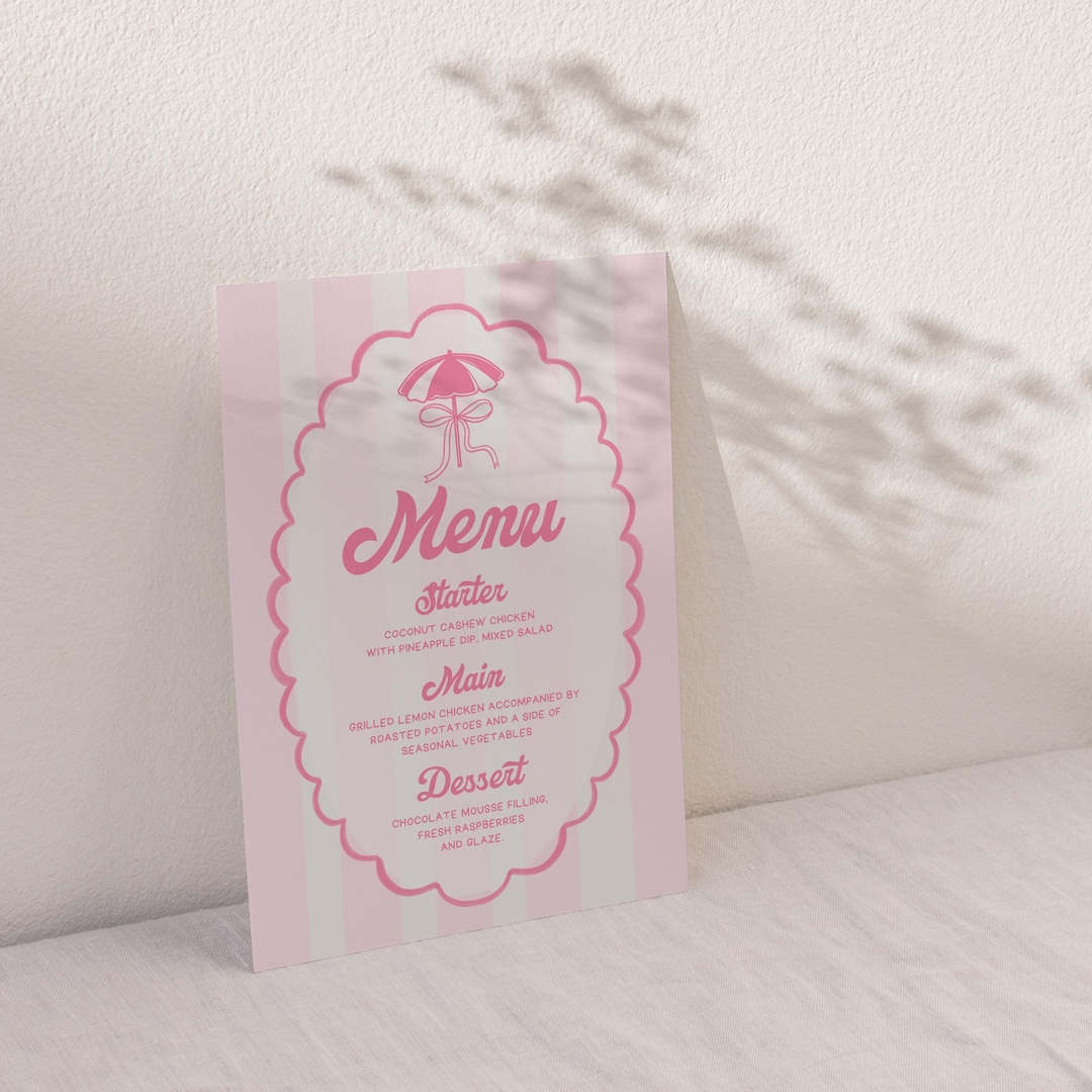 Summer Pink Umbrella Menu Design | Editable Retro Pink Stripe Menu ...