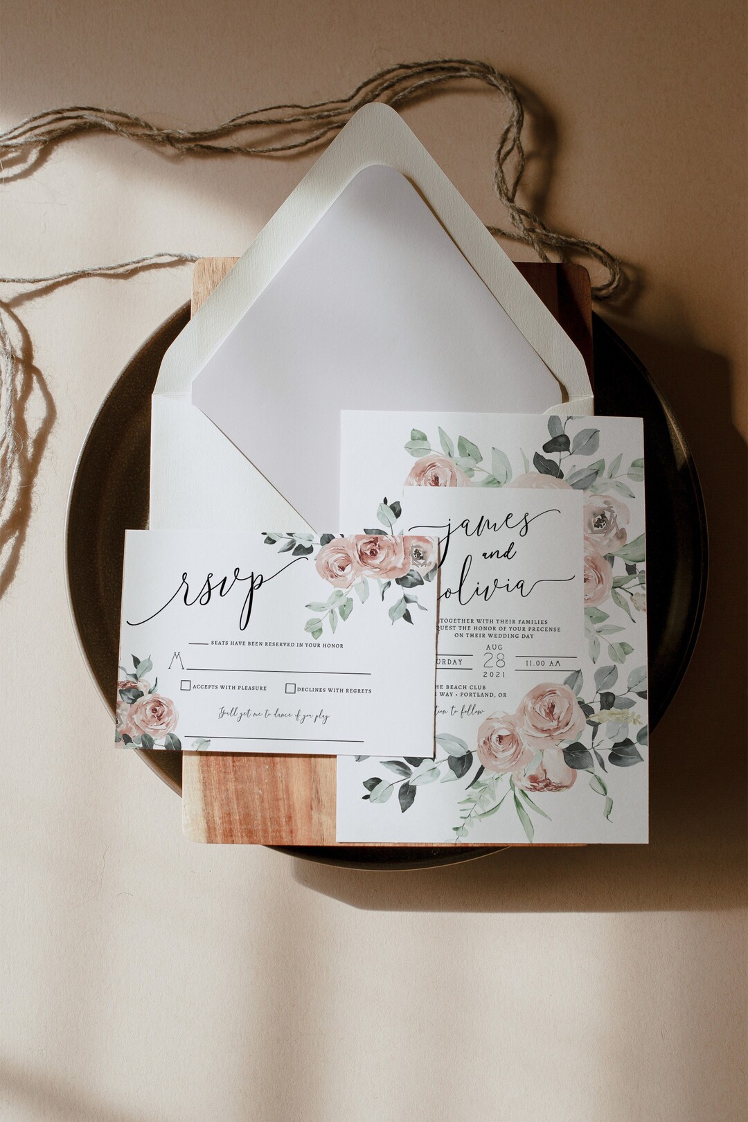 Boho Roses Wedding Invitation Set, Editable Wedding Invitation, Rose ...
