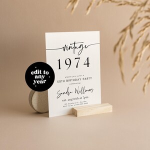 Minimalist 50th Birthday Invitation, Vintage 1974 Invite, 50th Birthday ...
