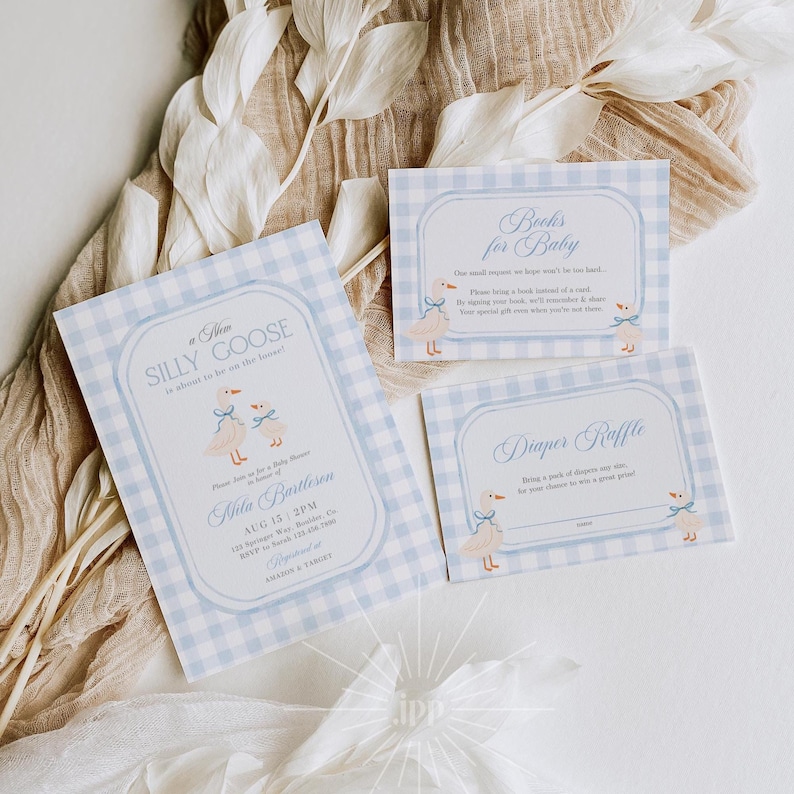 Silly Goose Baby Shower Water Bottle Labels | Blue Gingham Goose Theme ...