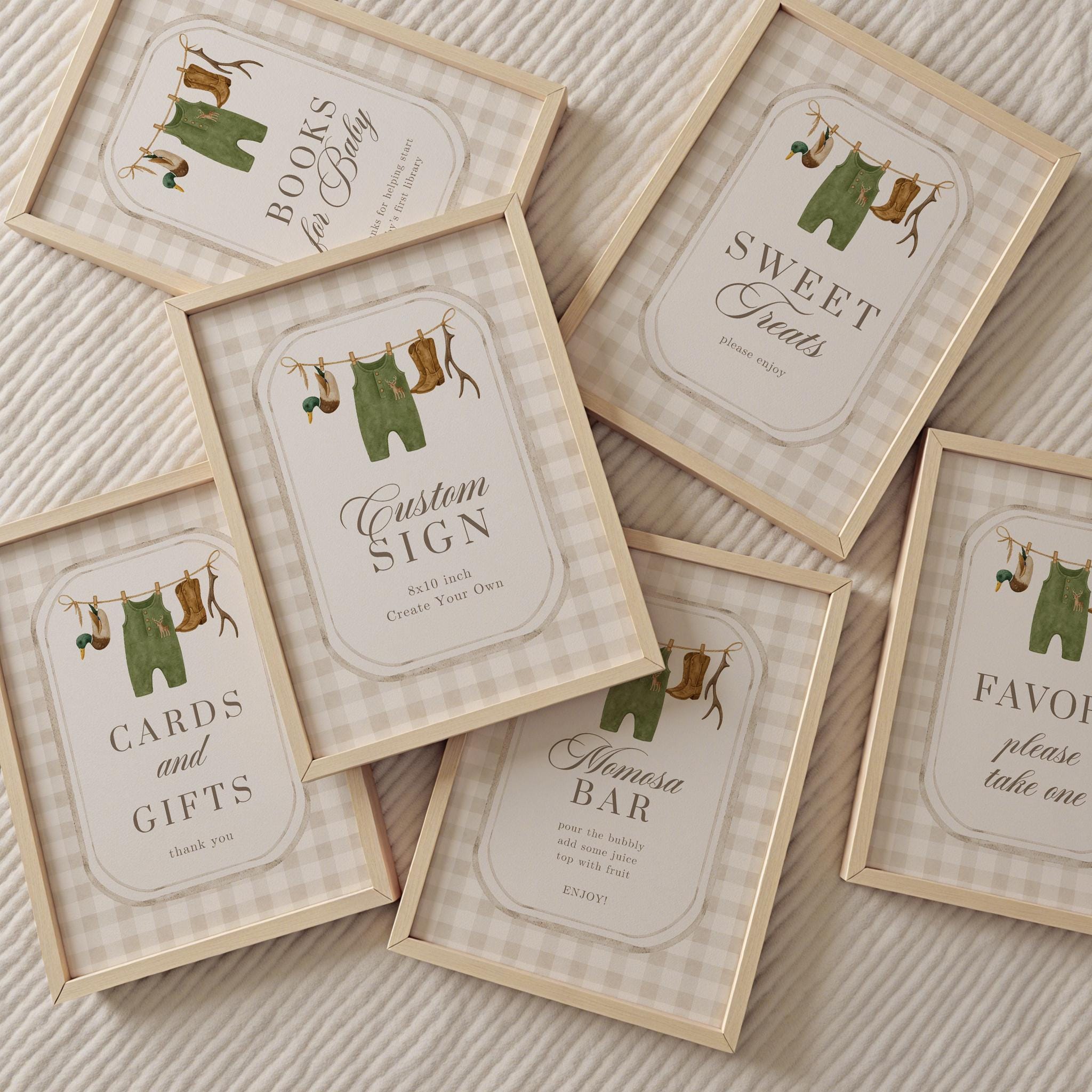 Gingham Little Hunter Baby Shower Welcome Sign Rustic Hunting Baby ...