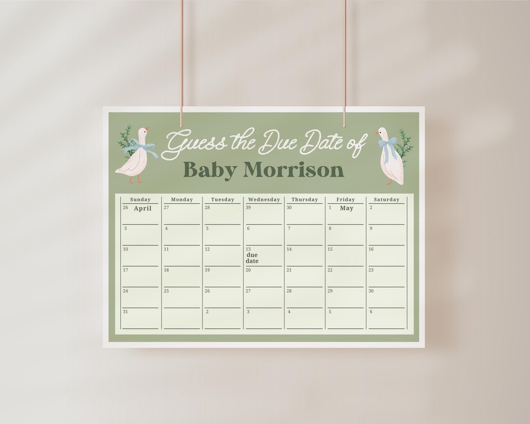 Silly Goose Baby Due Date Calendar Game, Guess Dute Date Bunnies and ...