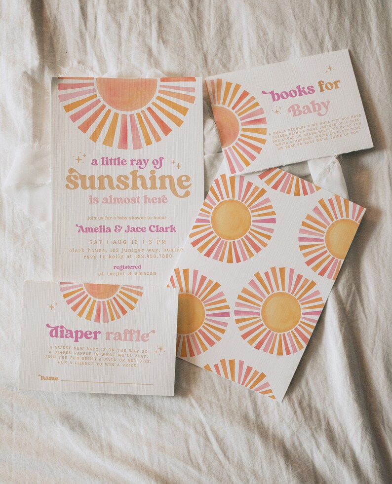 Pink Little Sunshine Baby Shower Game Bundle, Retro Sunshine Baby ...
