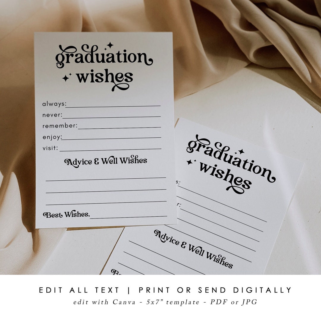 Modern Graduation Wishes Card Template, Editable Graduation Advice ...