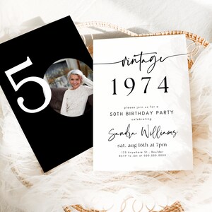 Minimalist 50th Birthday Invitation, Vintage 1974 Invite, 50th Birthday ...