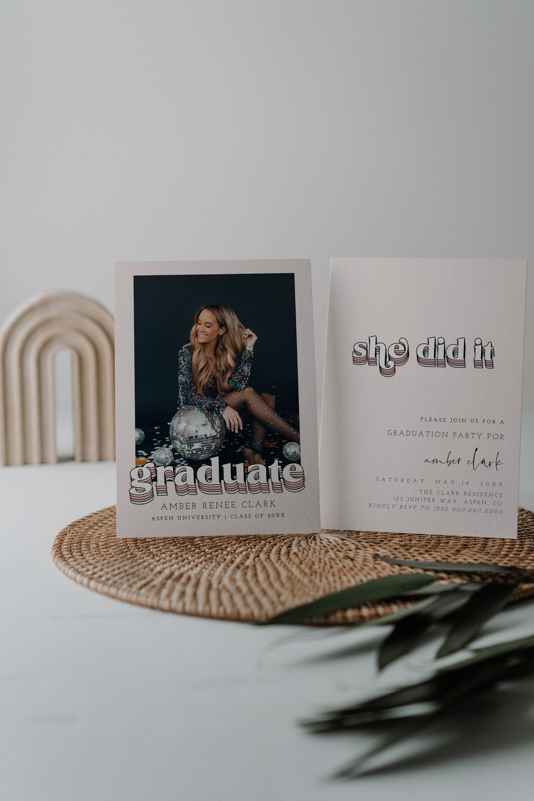 Graduation Party Invitation Template, Retro Graduation Announcement ...