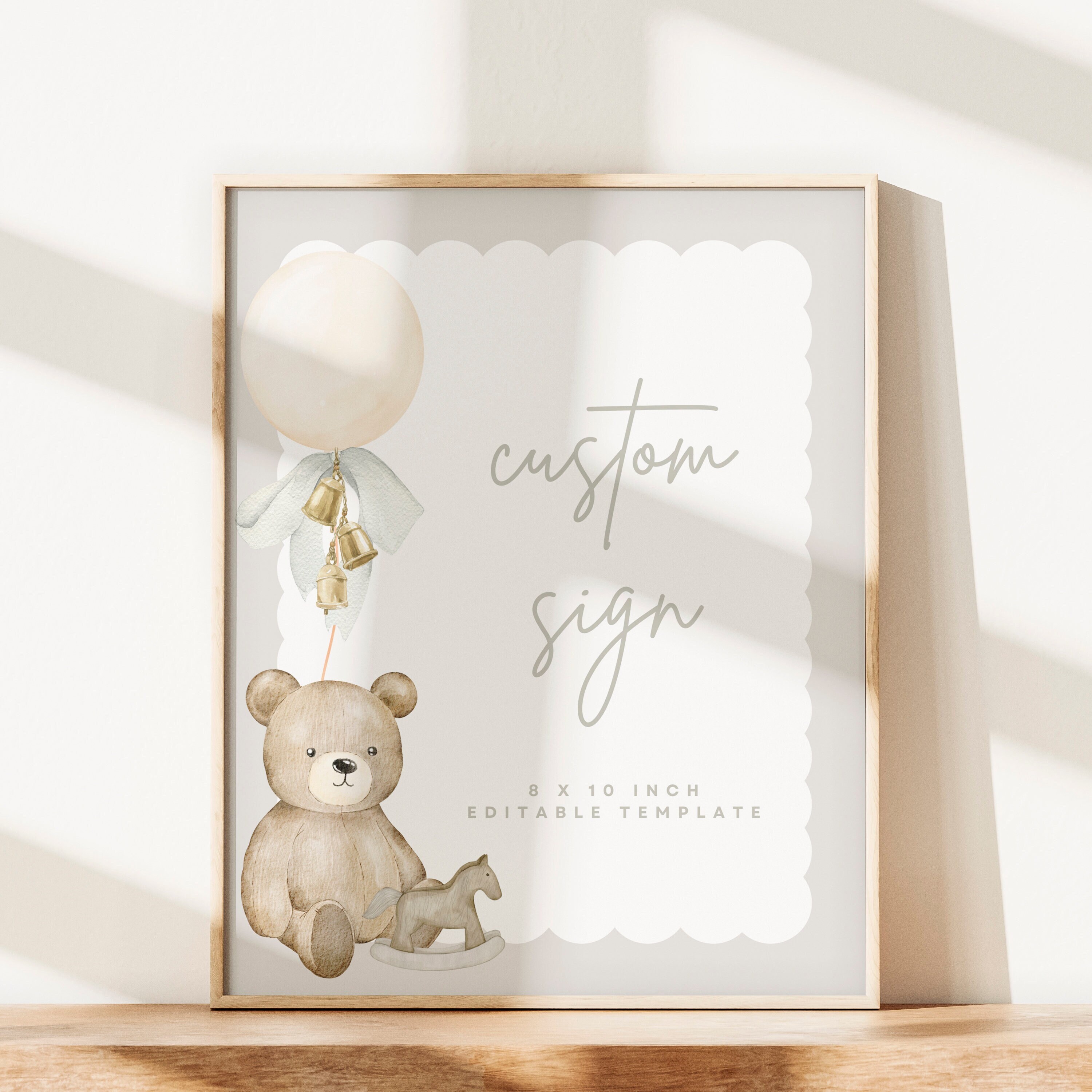 Teddy Bear Welcome Sign Editable Template, Vintage Toy Baby Shower ...