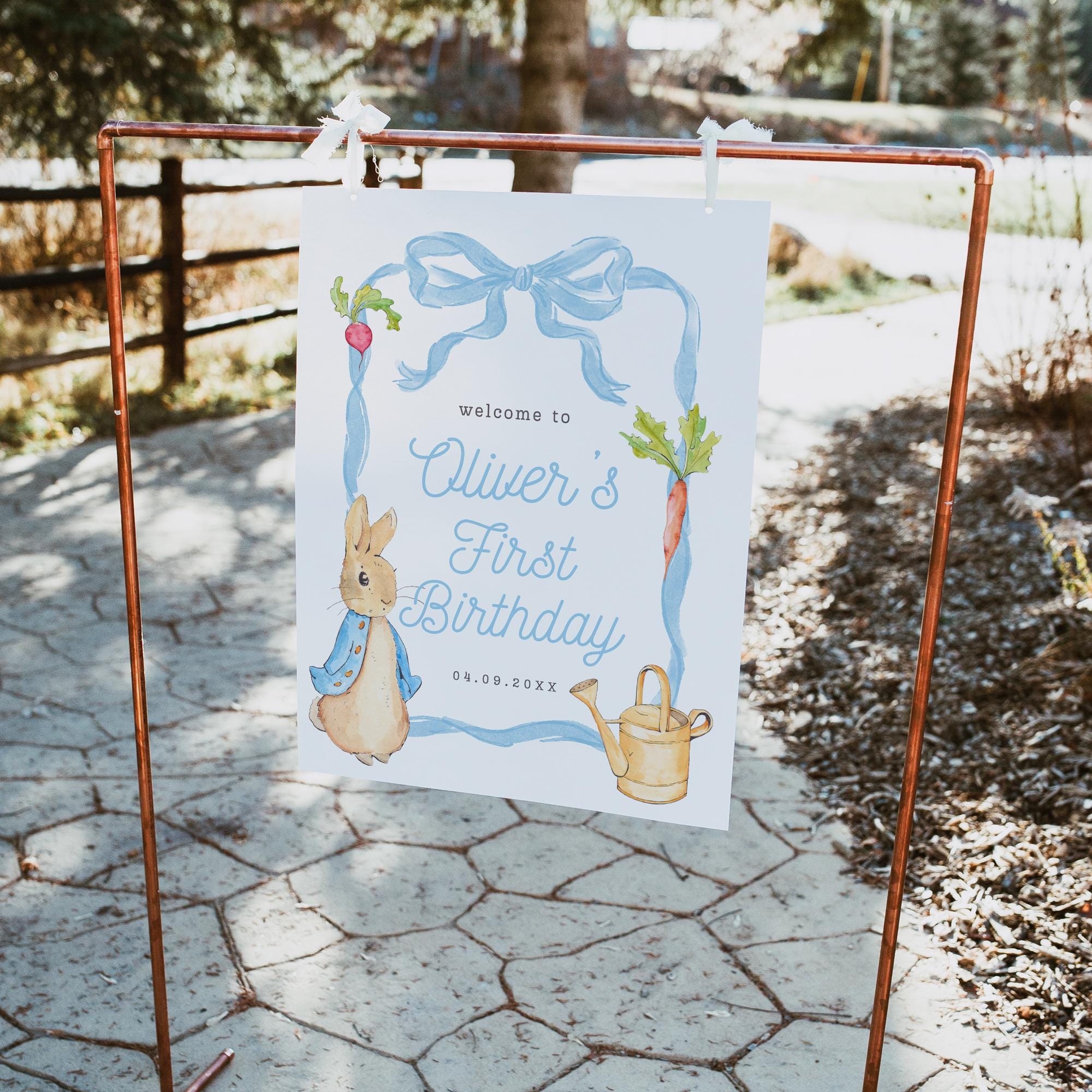 Peter Rabbit Birthday Milestone Poster, Editable Rustic Bunny Birthday ...