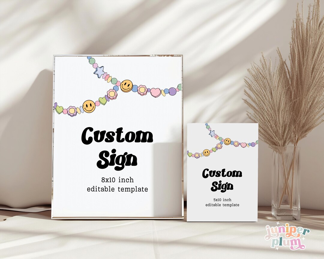 Editable Era Friendship Bracelet Sign, Girl Birthday Sign Template ...