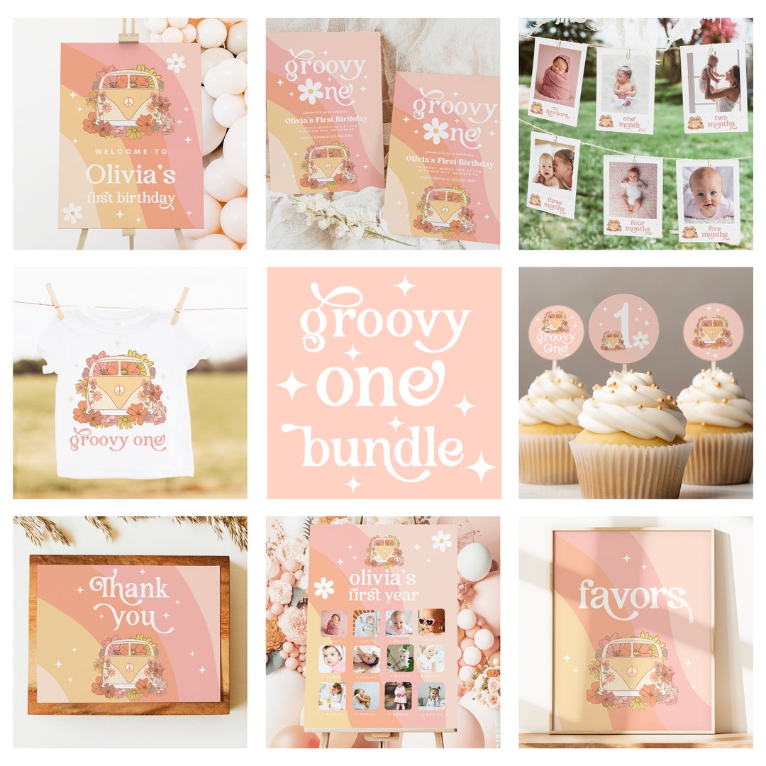Groovy One Birthday Bundle, First Birthday Invitation, Groovy Birthday ...