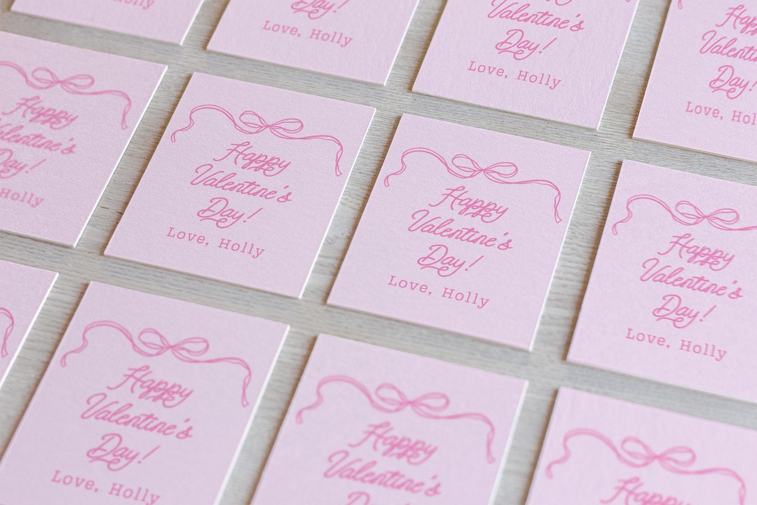 Pink Bow Valentine's CARD, Valentines Day Gift Tag, Class Valentine ...