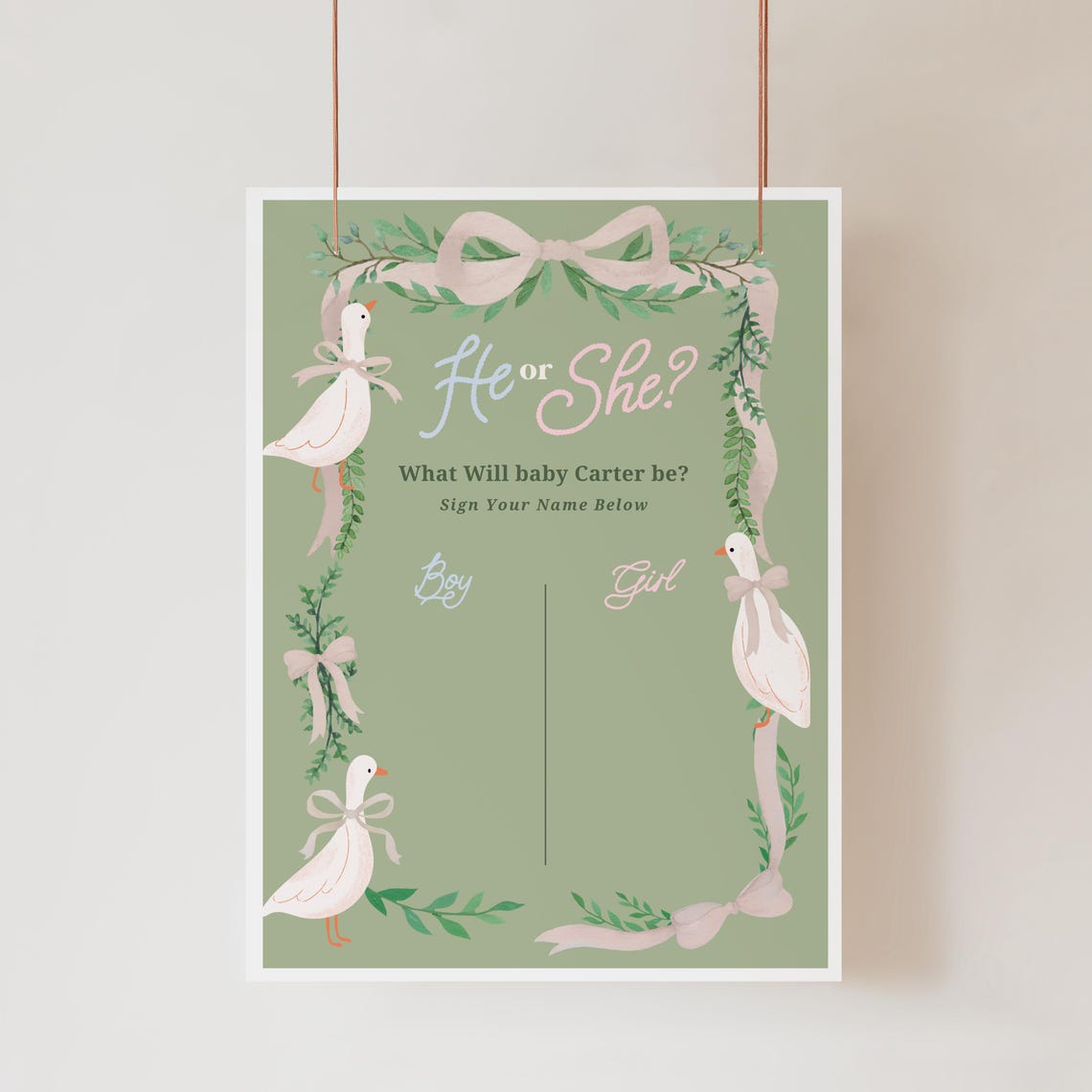 Silly Goose Gender Reveal Voting Sign Editable Canva Template, He or ...