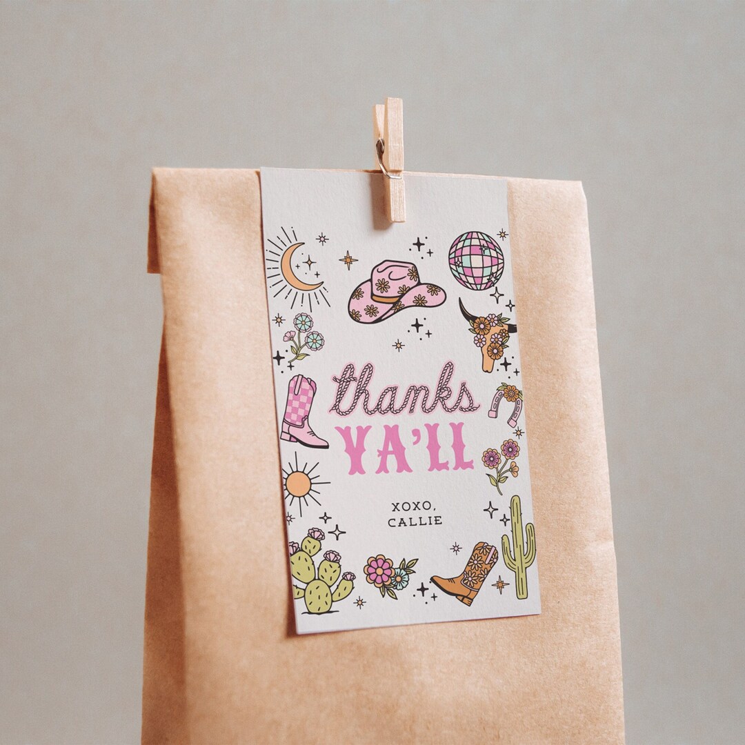Space Cowgirl Birthday Favor Tag Template, Editable Rodeo Thank You Tag ...