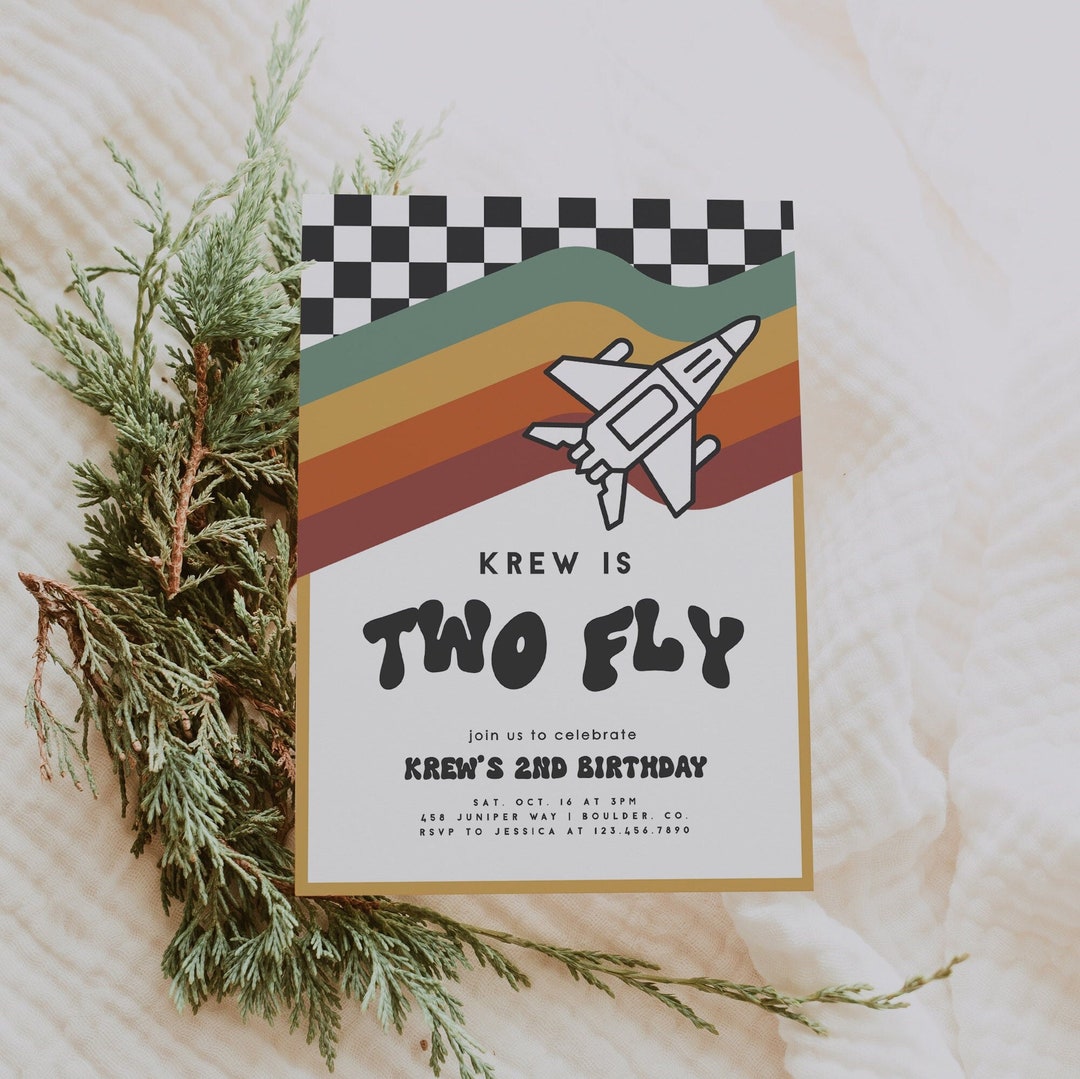 Two Fly Birthday Invitation Template, Printable Airplane Birthday Party ...