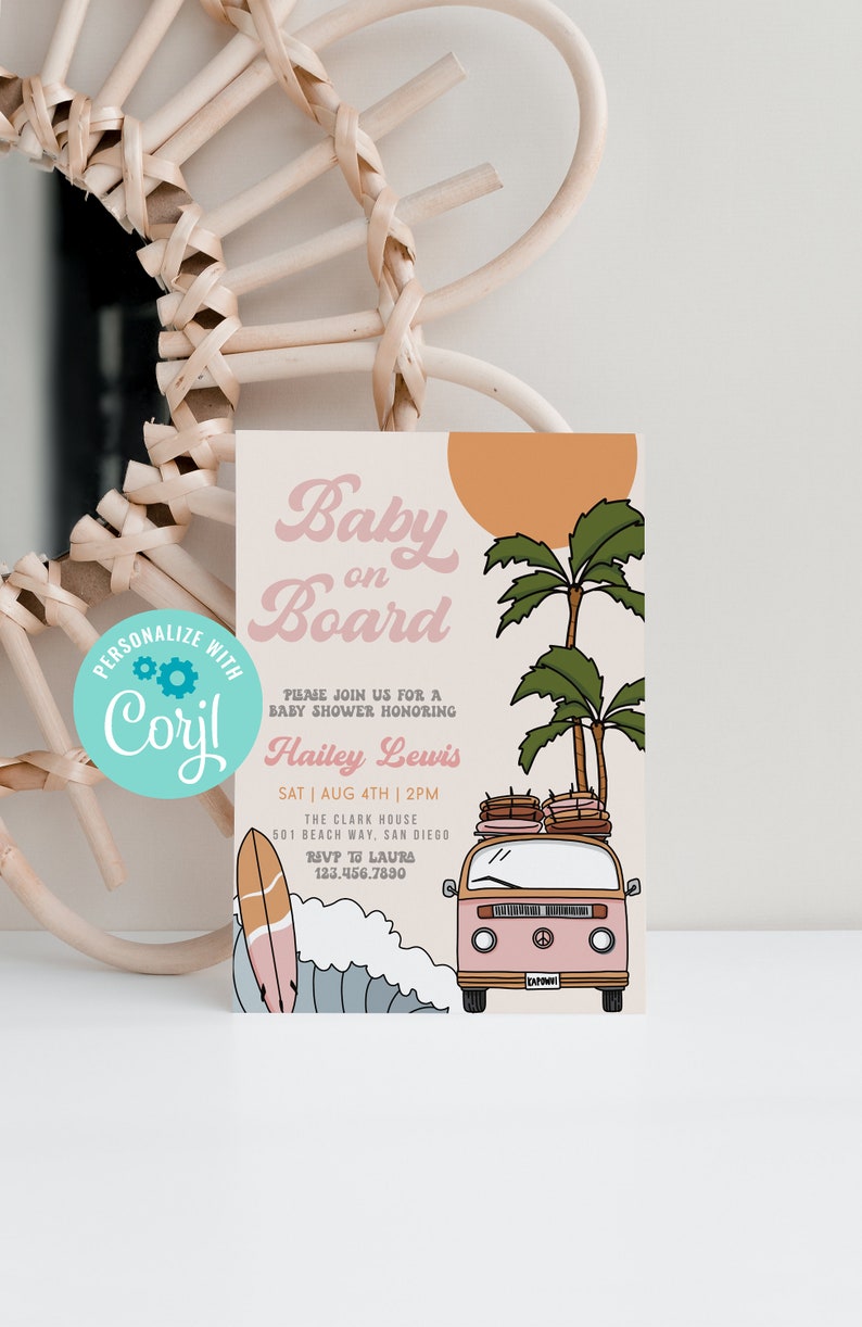 KOA Baby on Board Invitation Surf Baby Shower Invite Girl - Etsy