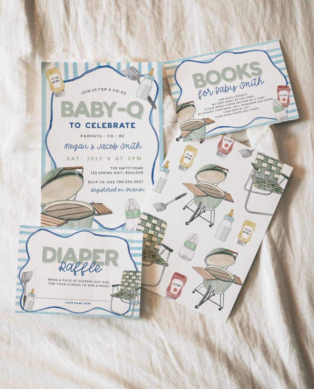 Editable Baby-q Baby Shower Invitation Set, BBQ Party Template (digital ...